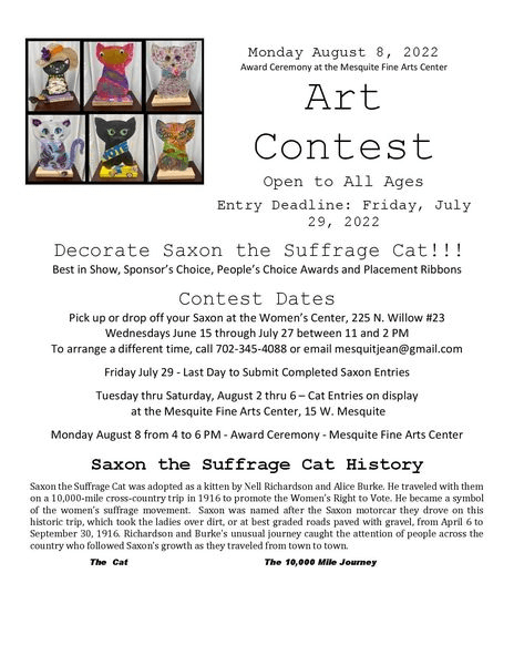 Saxon the Suffrage Cat Art Contest | Mesquite Local News